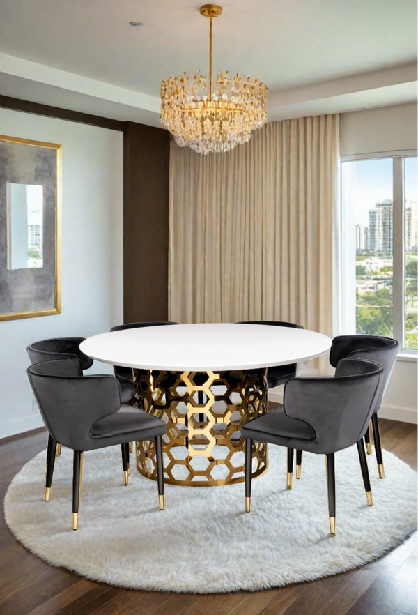 Laguna Dining Set for 6 with Black and Gold Chairs – Statements by J